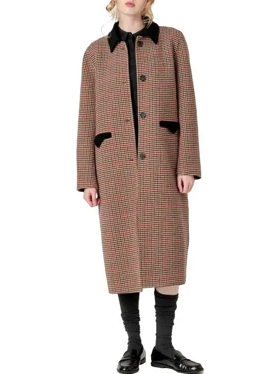 English Factory Houndstooth Wool-blend Coat - Brown