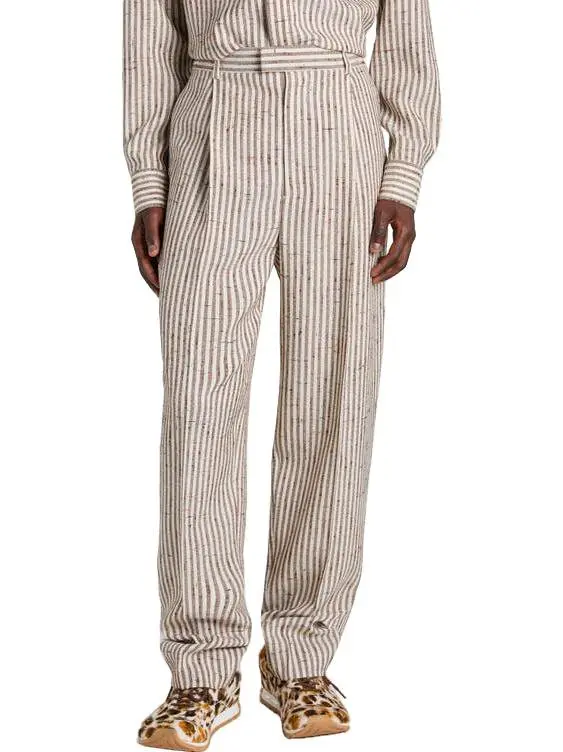 Bottega Veneta Flecked Stripe Pleated Trousers - Talc/ Loam