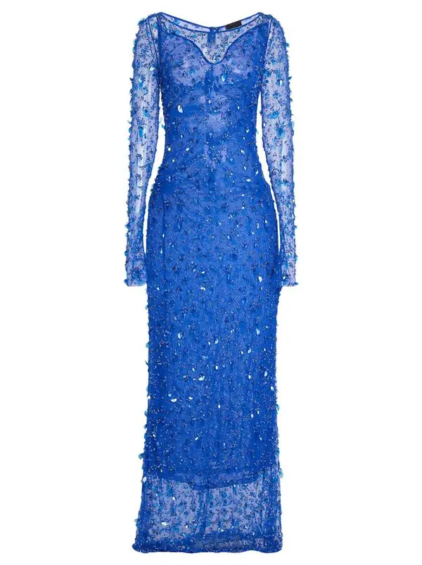 Lapointe Embroidered Mesh Gown - Electric Blue