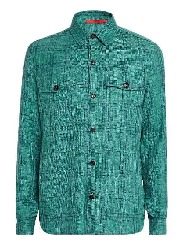 Isaia Wool, Cotton, And Linen Check Overshirt - Bright Gre
