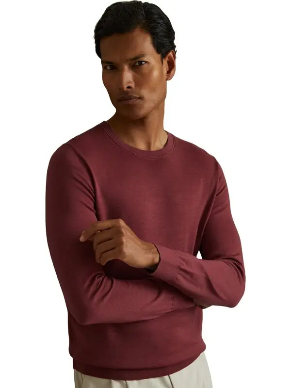 REISS Wessex Merino Wool Crew Neck Jumper - Pink