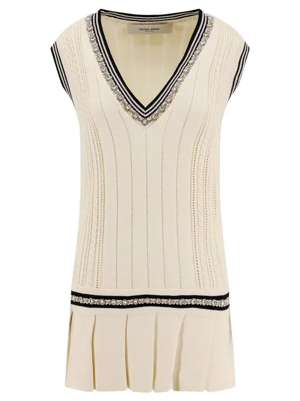 GOLDEN GOOSE Organic Cotton Dress With Crystals - White