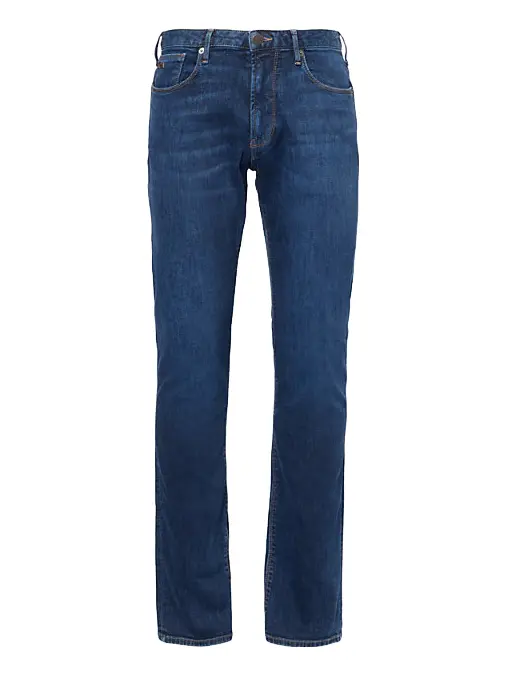 Emporio Armani Logo-embellished Straight-leg Denim Jeans - Medium Blue Denim