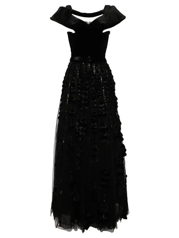 SAIID KOBEISY Beaded Velvet-top Maxi Dress - Jet Black