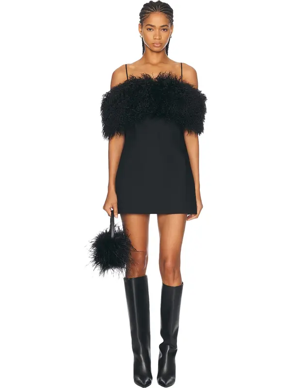 Alexander Wang Mini Dress With Faux Fur Stole - Black