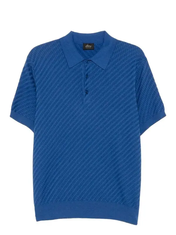 Brioni Herringbone Polo Shirt - Blue