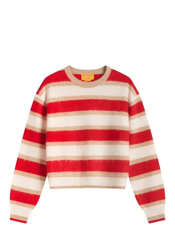 Guest In Residence Grizzly Stripe Crewneck - True Red Combo