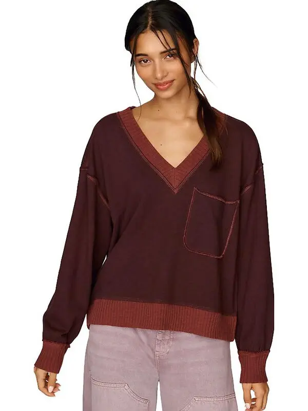 PILCRO Montana Pocket Knit Top - Chocolate