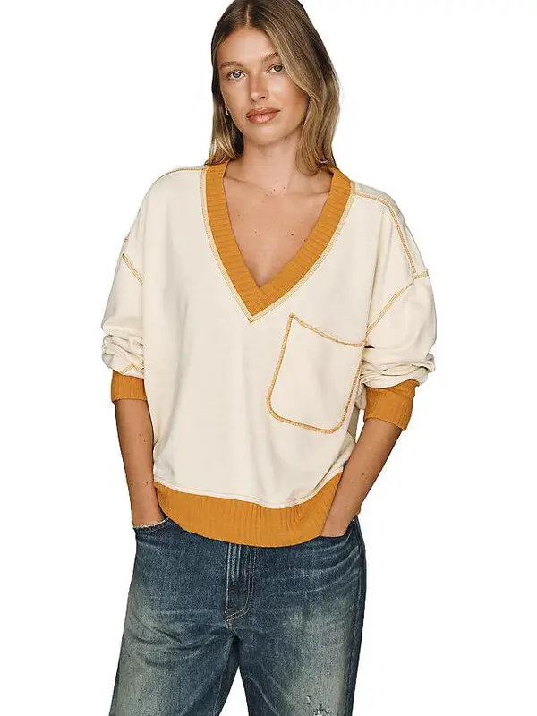 PILCRO Montana Pocket Knit Top - Ivory Pattern