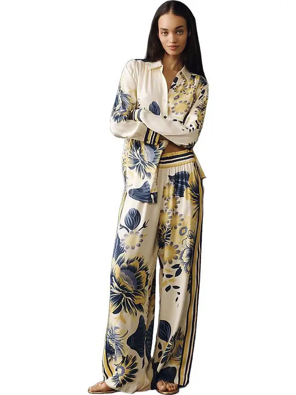 CONDITIONS APPLY Imara Satin Wide-leg Pants - Yellow Floral