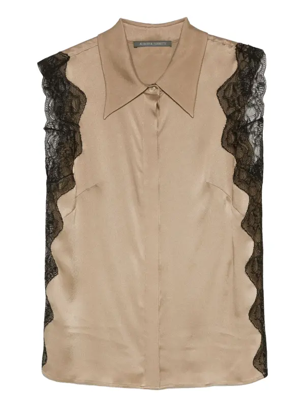 Alberta Ferretti Lace-panel Shirt - Gold