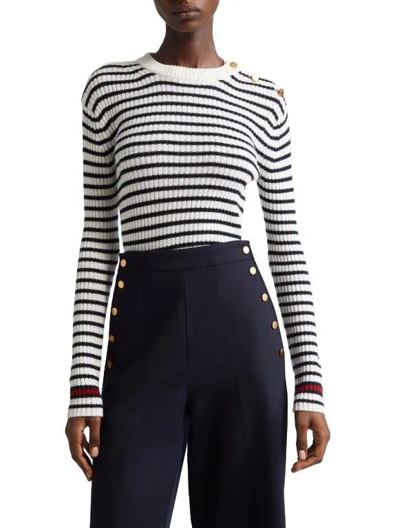 Max Mara Lari Striped Virgin Wool Sweater - White