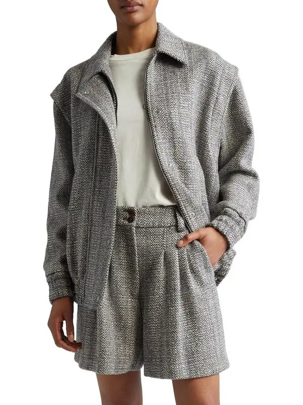 GOLDEN GOOSE Journey Wool Blend Herringbone Bomber Jacket - Midnight/ Ecru