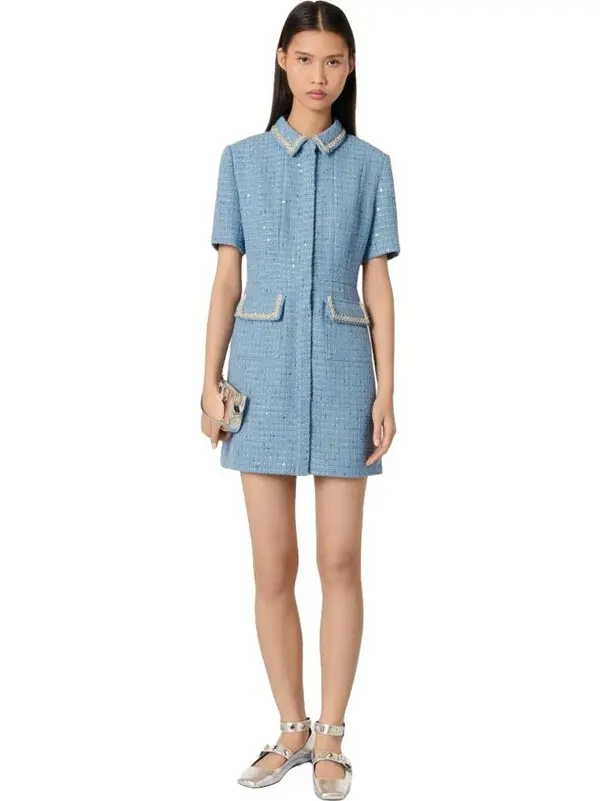Maje Sequin Tweed Mini Dress - Blue