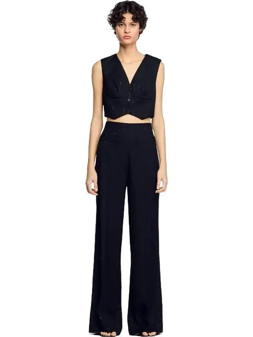 Sandro Sequin Striped Cropped Jacket - Black