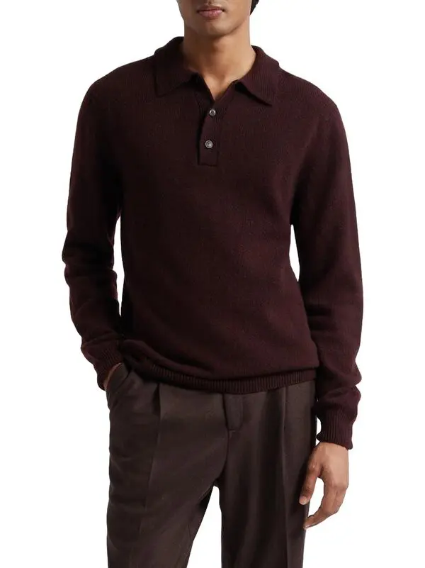 Sunspel Lambswool Polo Sweater - Bakelite Twist