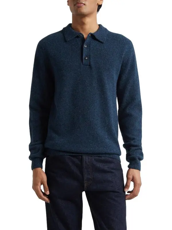 Sunspel Lambswool Polo Sweater - Dark Petrol Twist