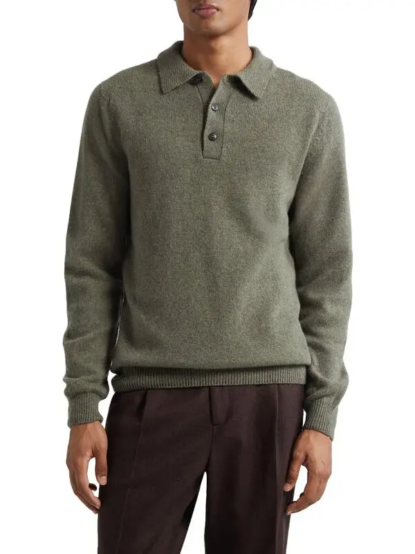 Sunspel Lambswool Polo Sweater - Sea Moss
