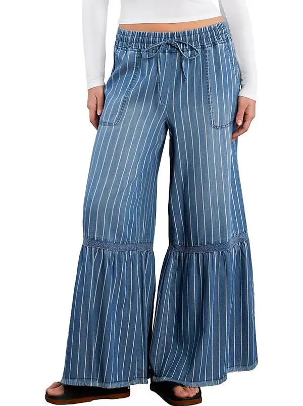 BILLY T Flowy Pinstripe Pants - Denim Pinstripe