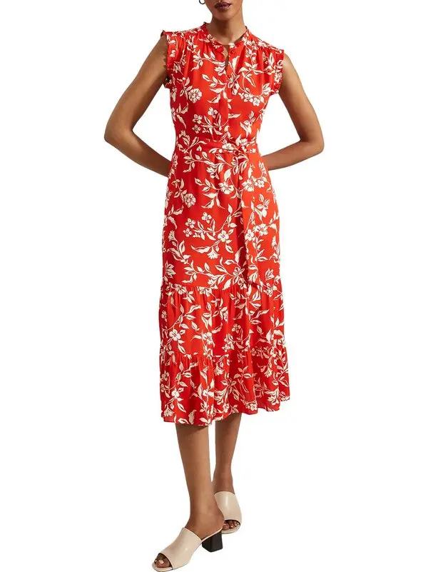 HOBBS LONDON Petite Elsa Floral Print Midi Dress - Red Buttercream