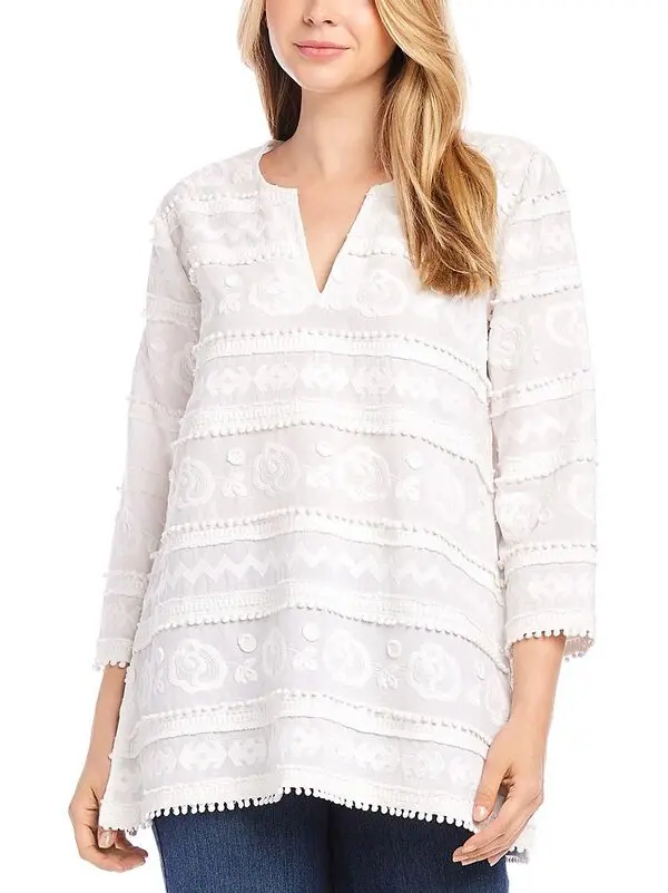 Karen Kane Embroidered Tunic Top - Off White