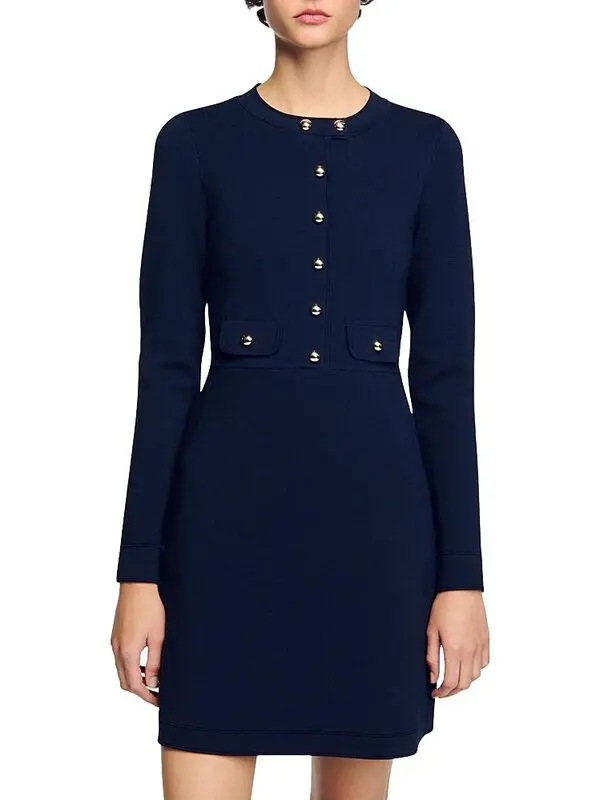 Sandro Short Button-up Knit Dress - Navy Blue