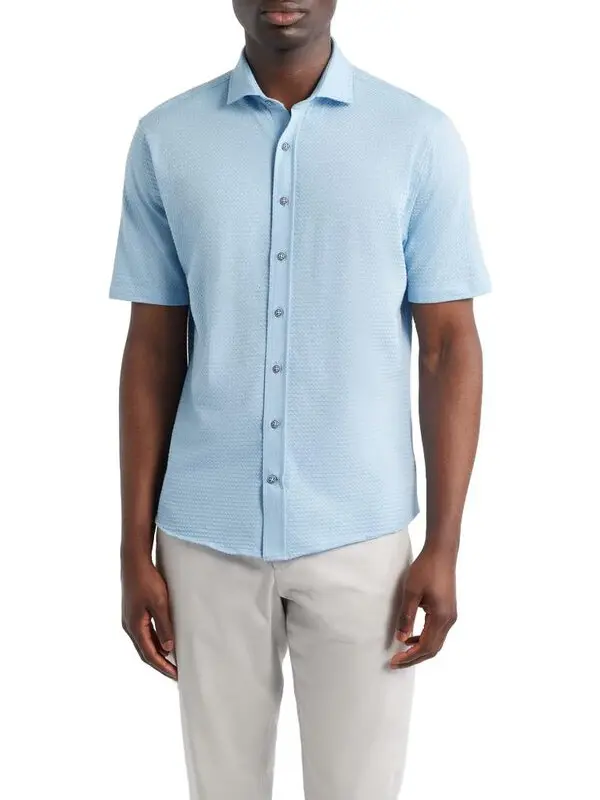 Johnnie-o Surfsucker Knit Short Sleeve Button-up Shirt - Big Sky