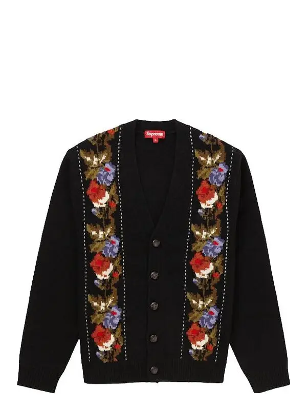 Supreme Floral Stripe Cardigan - Black