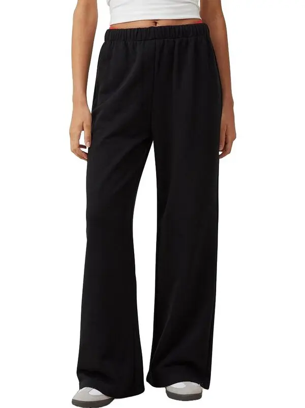 COTTON ON Wide Leg Fleece Track Pants - Black