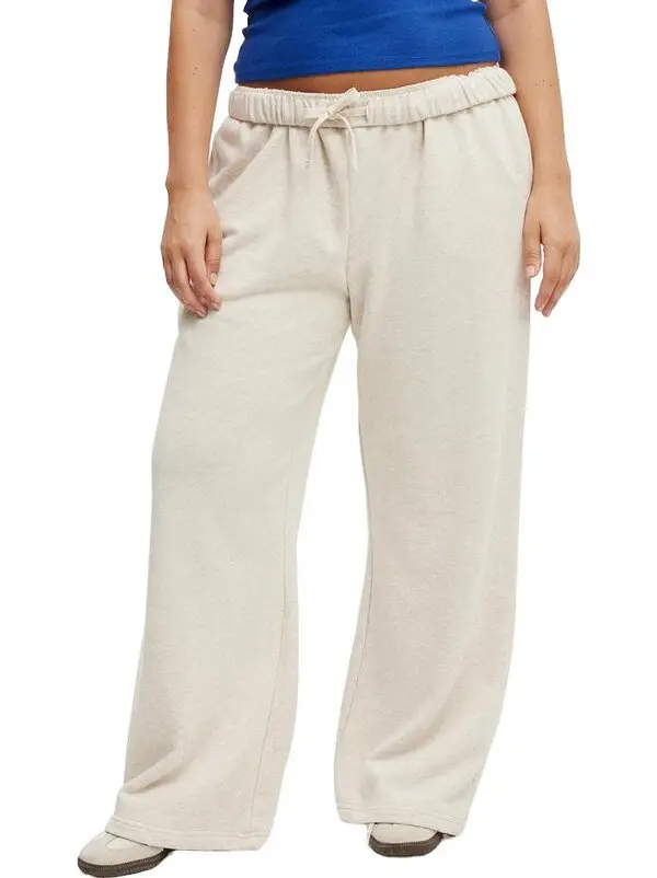 COTTON ON Wide Leg Fleece Track Pants - Oatmeal Marle