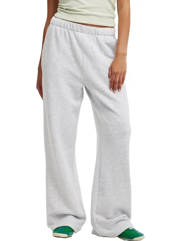 COTTON ON Wide Leg Fleece Track Pants - Soft Grey Marle