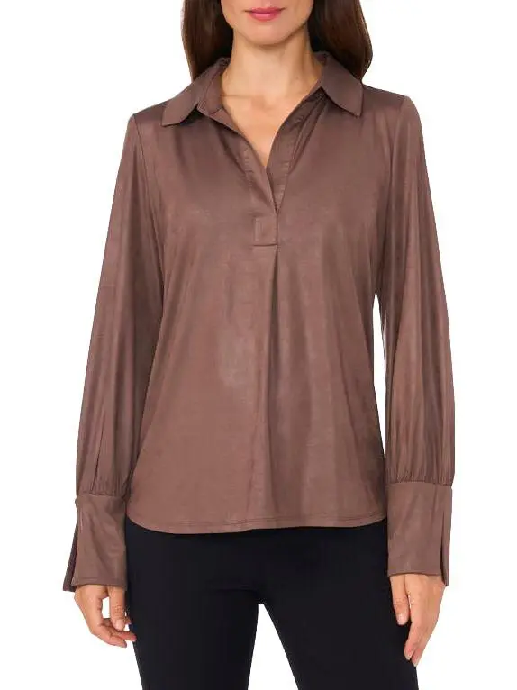 Chaus Oversized Johnny Collar Top - Mocha
