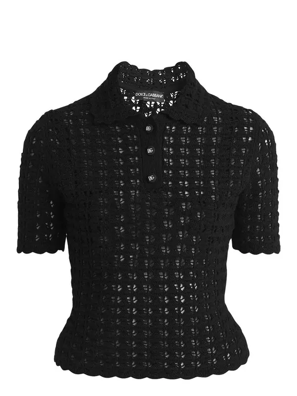 Dolce & Gabbana Crochet Polo Top - Black
