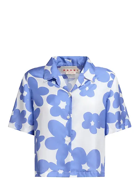 Marni Floral-print Silk Bowling Shirt - Blue Lilac