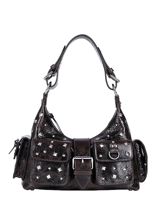 The Kooples Amelia Stud-embellished Leather Shoulder Bag - Brown