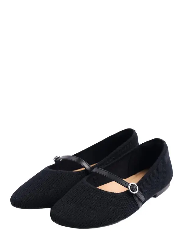 GOBI MONGOLIAN CASHMERE Wool Cashmere Knit Ballet Flats - Black
