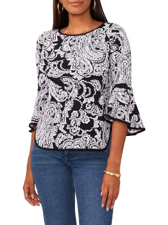 Chaus Paisley Print Top - Black/ White