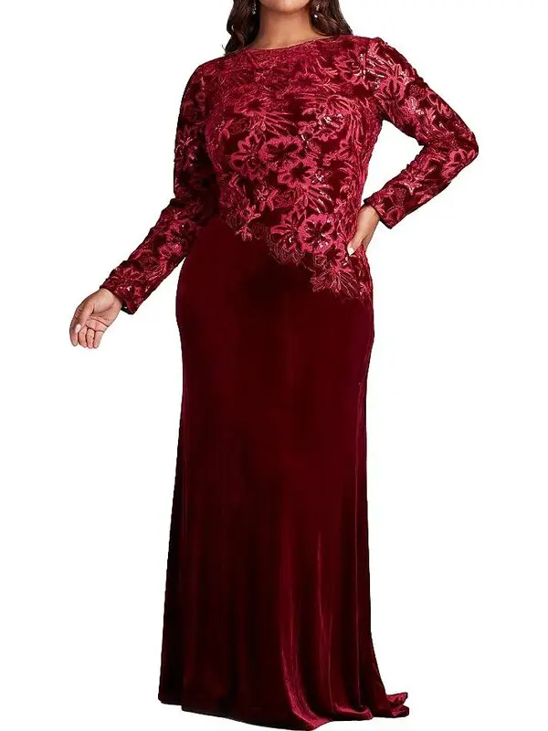 Tadashi Shoji Gatlin Sequin Burnout Gown - Red