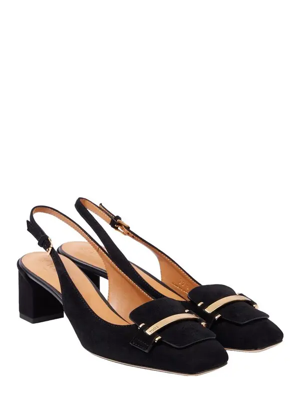 TOD'S Suede Slingback Pumps - Black