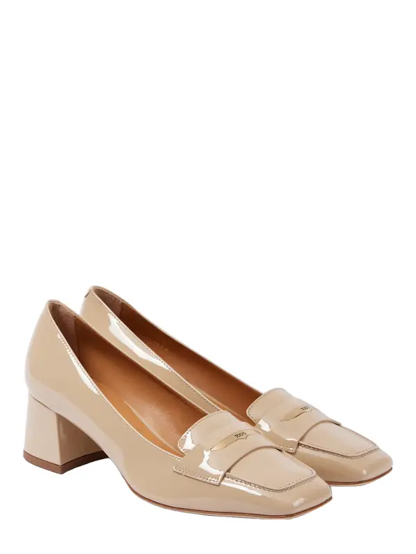 TOD'S 50 Patent Leather Loafer Pumps - Beige