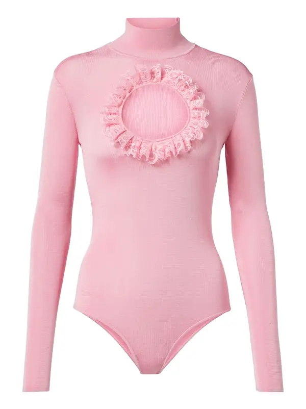 SELF-PORTRAIT X Christopher Kane Cutout Lace-trimmed Bodysuit - Pink