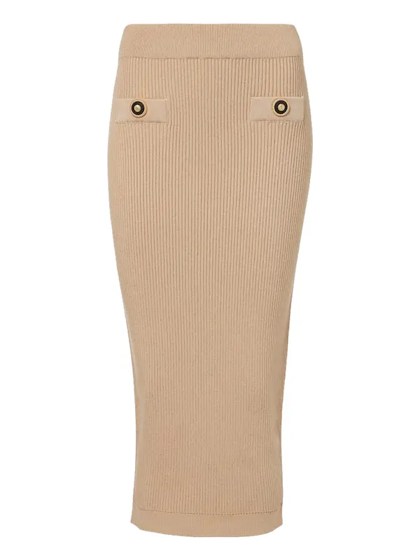 Balmain Ribbed Knit Pencil Skirt - Beige