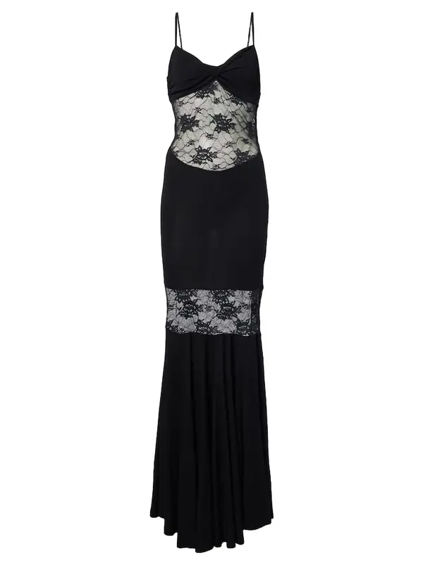 Nina Ricci Paneled Lace Gown - Black