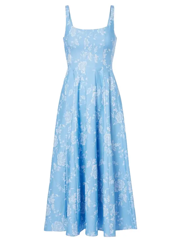 Staud Wells Floral Pleated Corset Dress - Blue