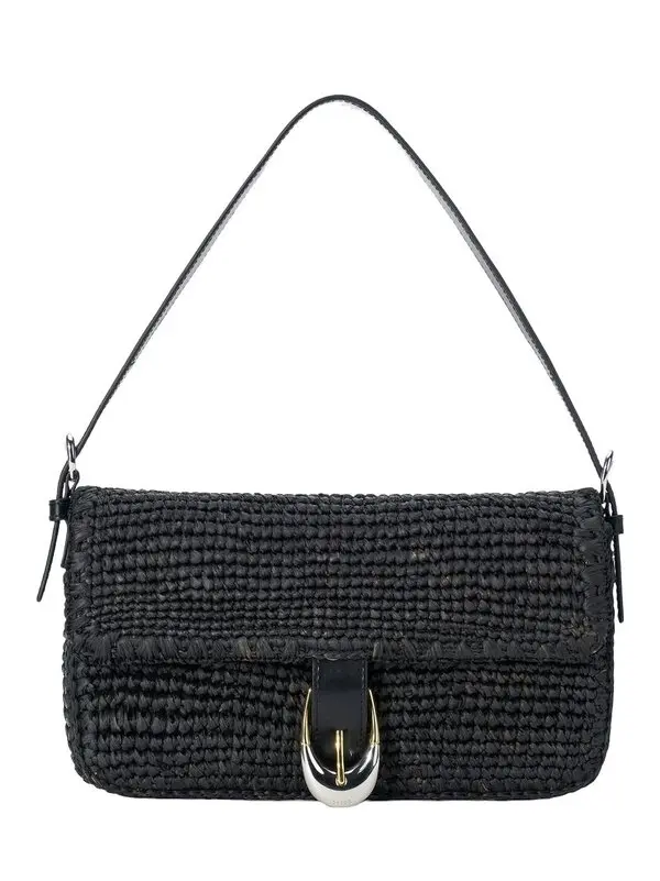 Staud Harlow Raffia Shoulder Bag - Black