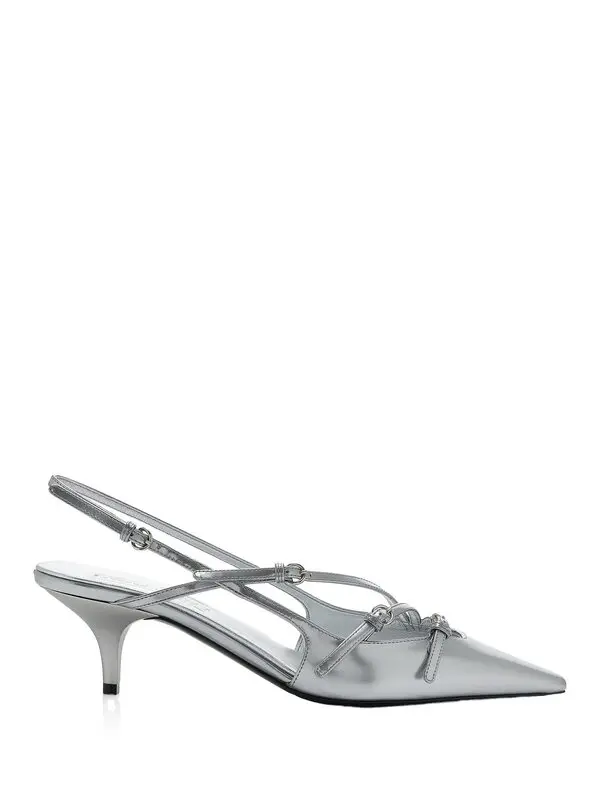 Miu Miu Buckled Metallic Leather Slingback Pumps - Silver