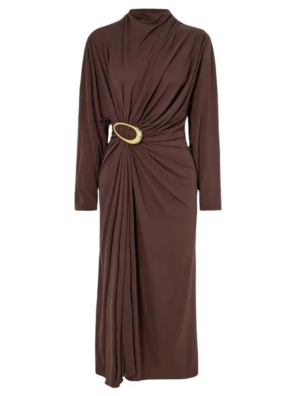 Bottega Veneta Gathered Crepe-jersey Midi Dress - Brown