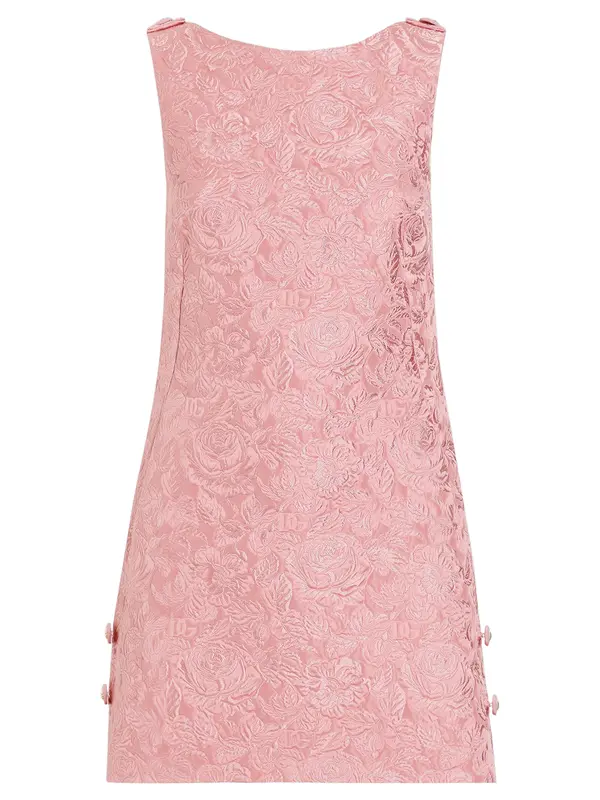 Dolce & Gabbana Short Floral Quilted Jacquard Sack Dress - Pink