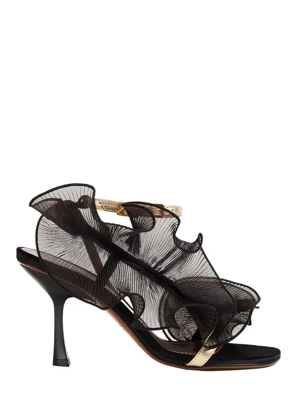 Zimmermann Ruffled Plissé-organza And Suede Sandals - Black