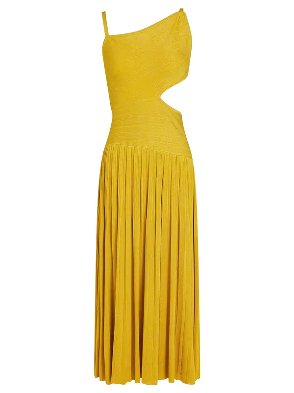 Zimmermann Cutout Metallic Ribbed-knit Midi Dress - Mustard